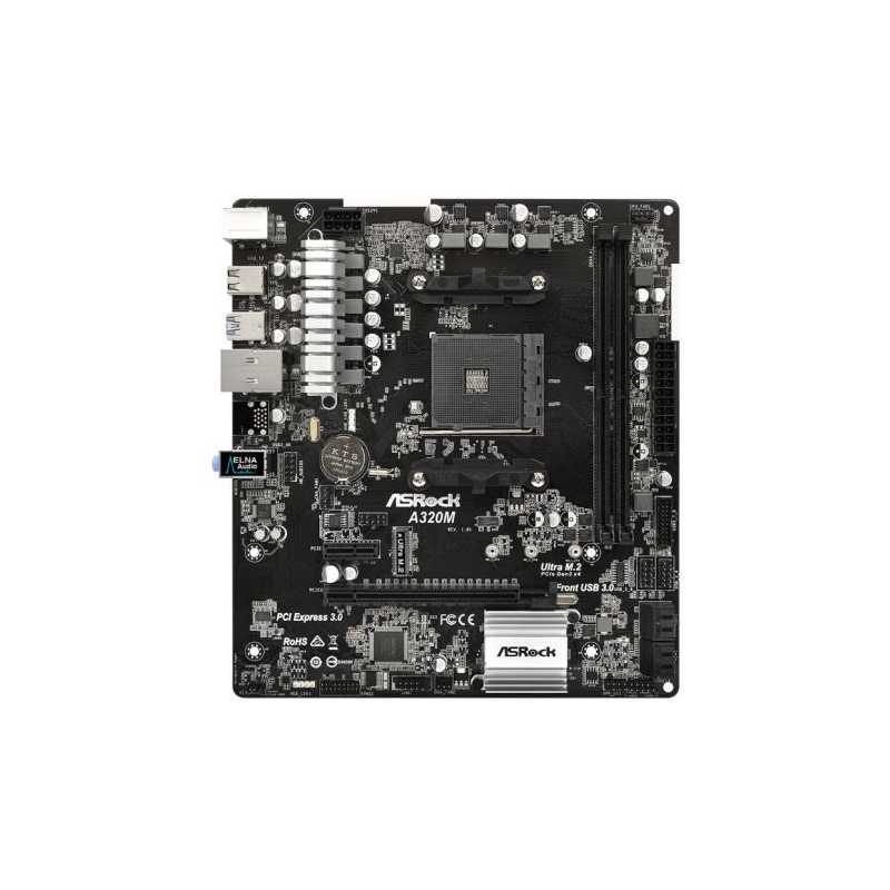 Asrock A320M, AMD A320, AM4, Micro ATX, 2 DDR4, No Graphics, M.2, RAID