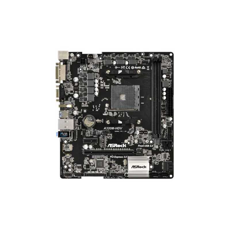 Asrock A320M-HDV, AMD A320, AM4, Micro ATX, 2 DDR4, VGA, DVI, HDMI, M.2 ...