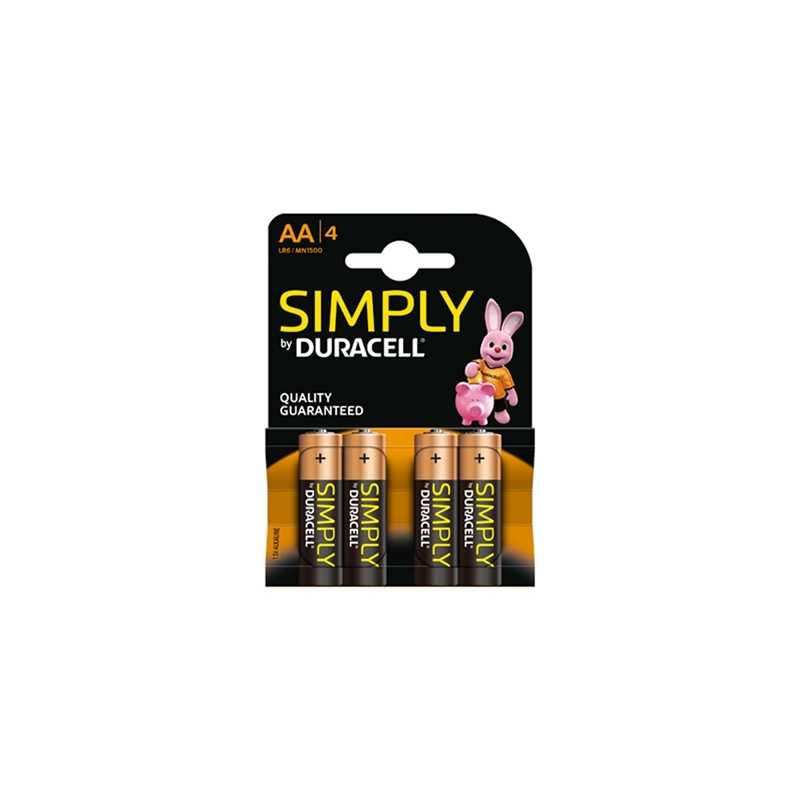 Duracell Simply Alkaline Pack of 4 AA Batteries